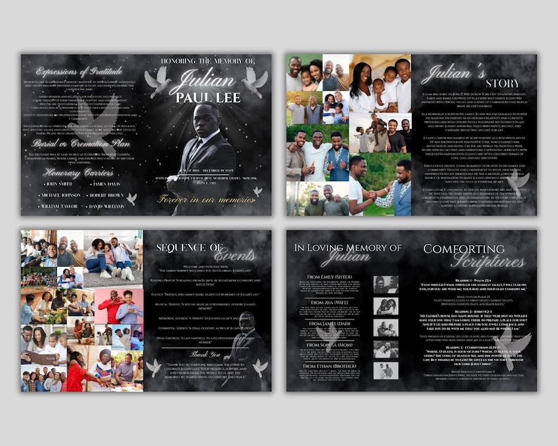 Elegant Black Funeral Program: Celebration of Life Keepsake (digital ...