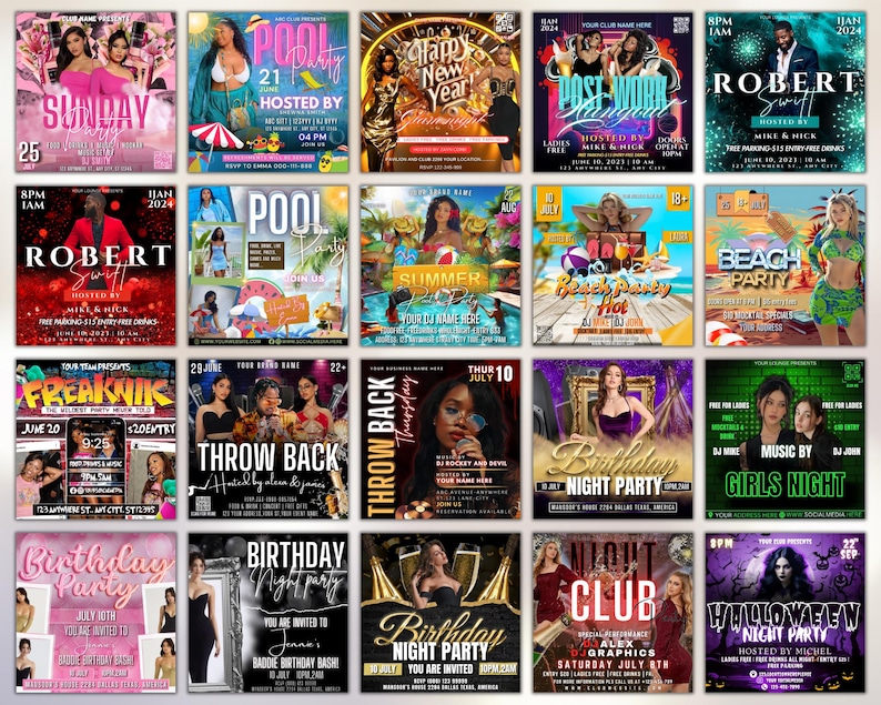 100 Party Flyers Bundle: Club, DJ, Event Templates (canva Editable) - Etsy