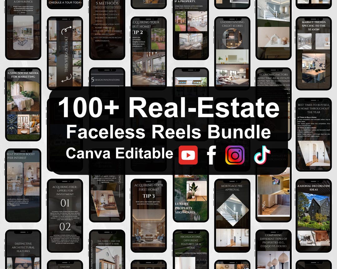 Real Estate Reels Canva Template, 50 Reels, Realtor Marketing ...