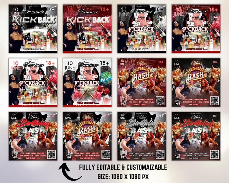 Editable Kickback Party Flyer: Club DJ Event, Social Media Template ...