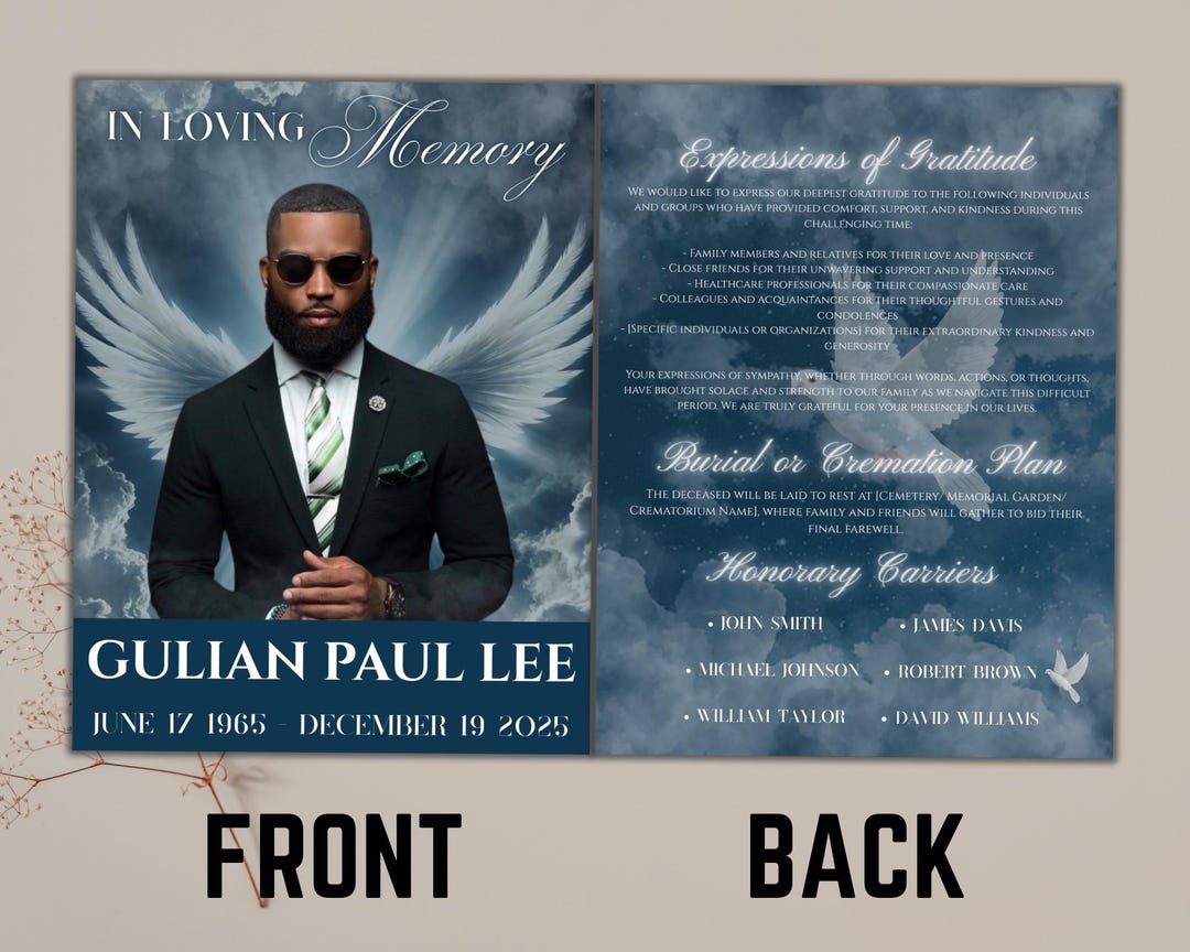 Heavenly Funeral Program Template: Blue Obituary Booklet (canva ...