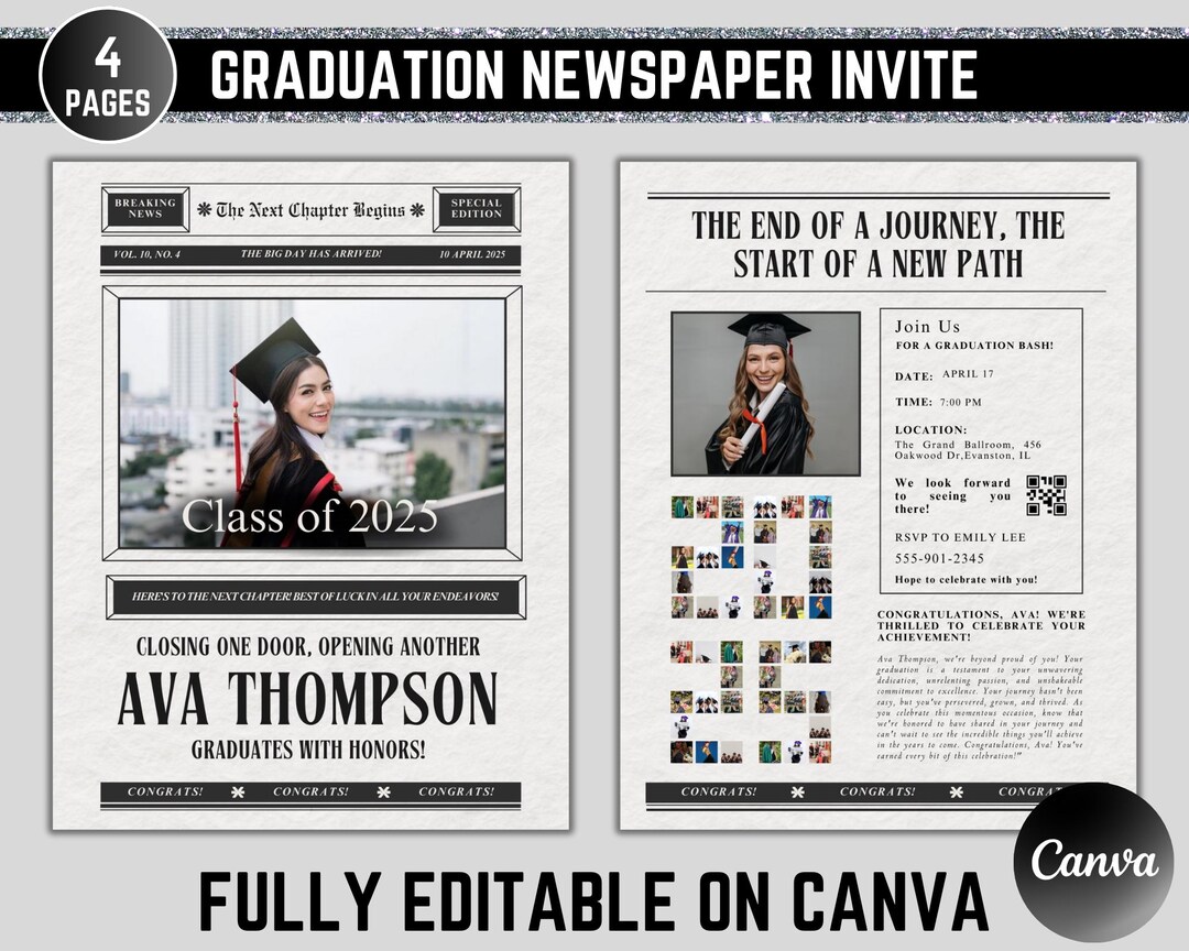 Graduation Newspaper Template | Graduation Invitation | Printable Grad ...