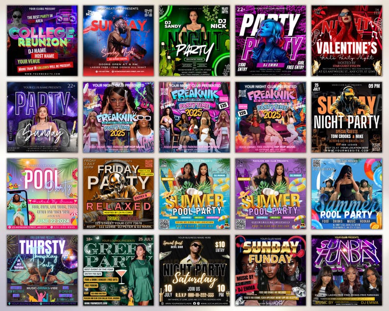 100 Party Flyers Bundle: Club, DJ, Event Templates (canva Editable) - Etsy