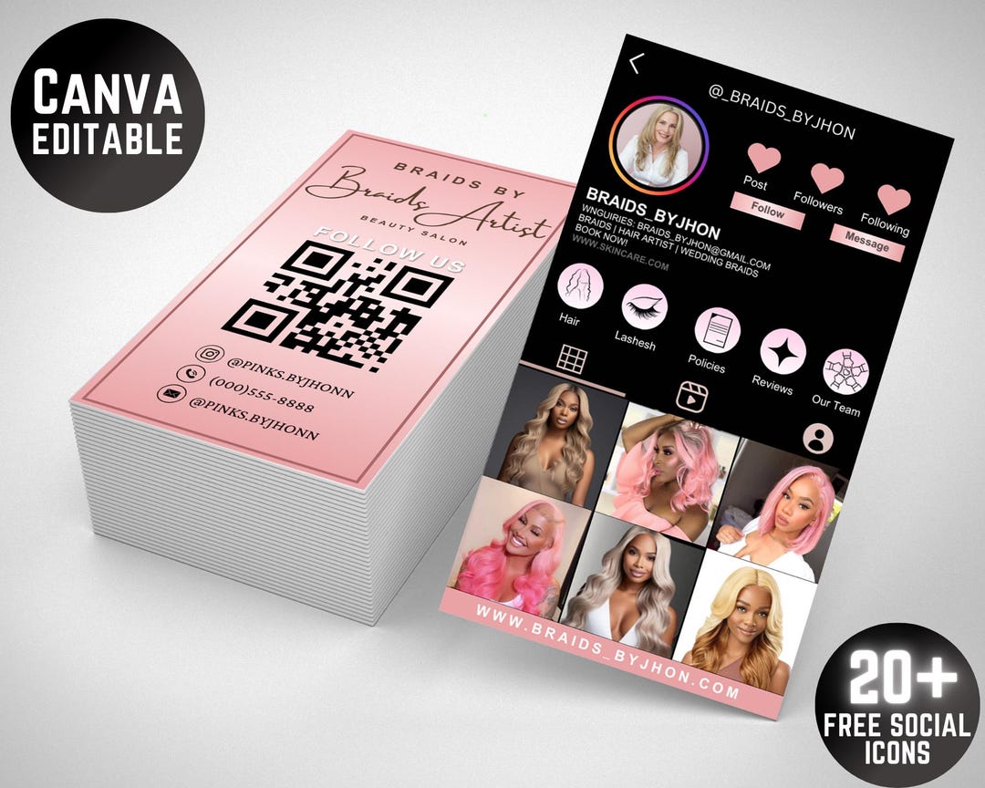 Instagram Business Cards, DIY Canva Template Design, Black and Pink ...