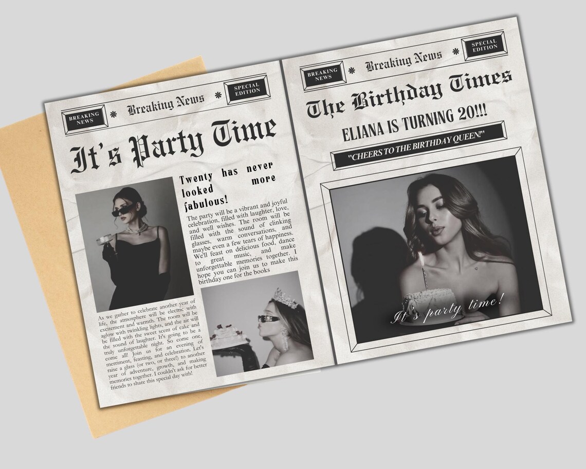 Custom Birthday Newspaper Template: Party Invite, Photoshoot (canva) - Etsy