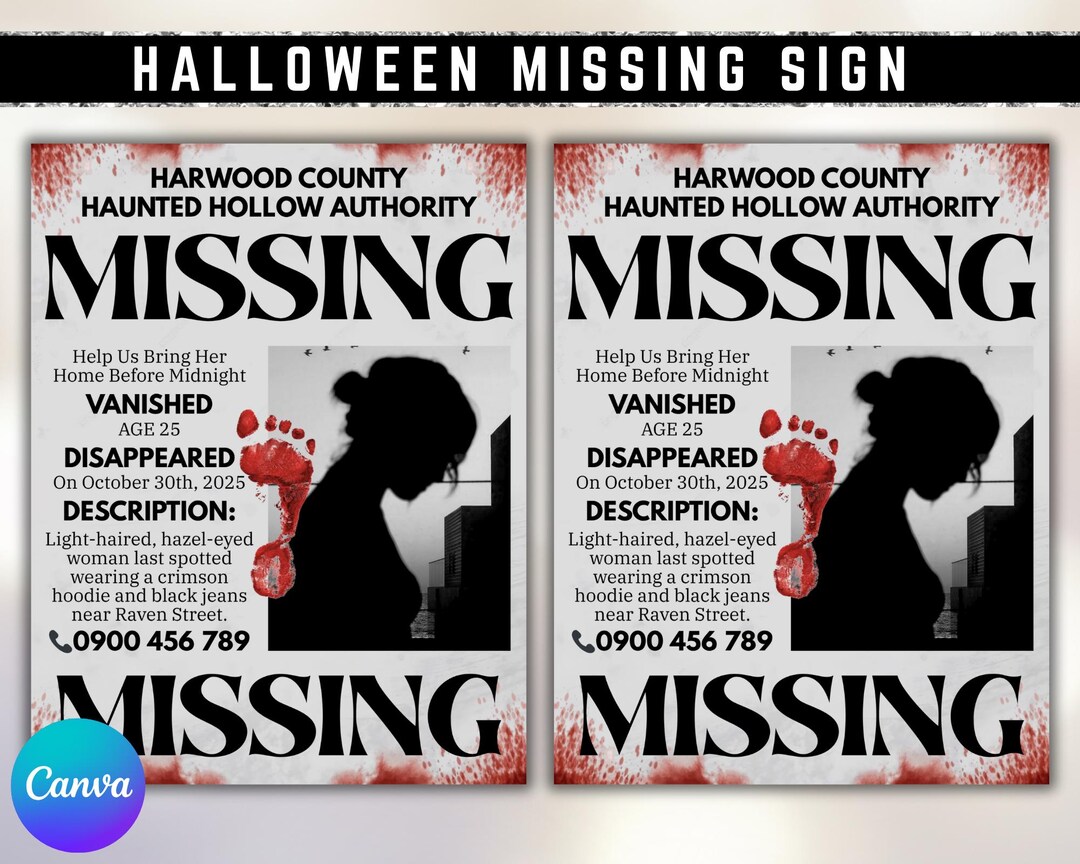 Halloween Missing Sign - Editable Canva Poster Template - Etsy