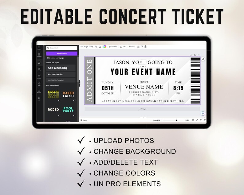 Concert Ticket, Ticket 2024, Memorabilia Concert, Personalized Music ...