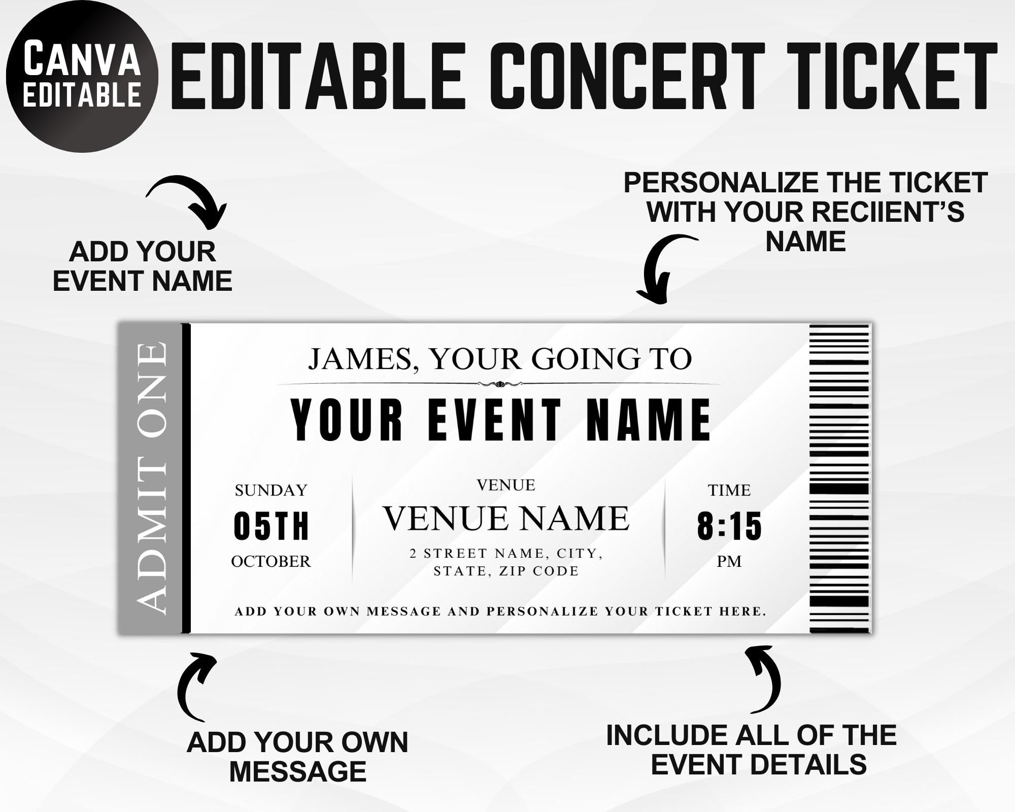 Concert Ticket, Ticket 2024, Memorabilia Concert, Personalized Music ...