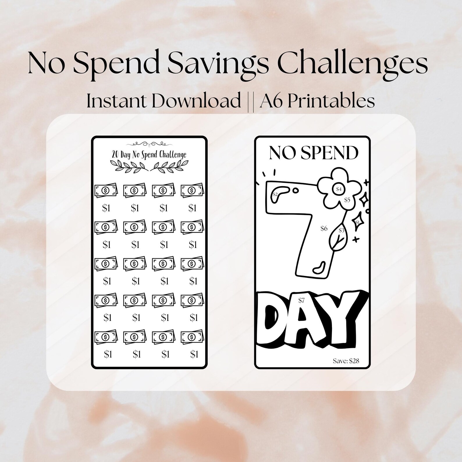 No-spend Savings Challenge Bundle | 2-pack Printable for A6 Binder, Low ...