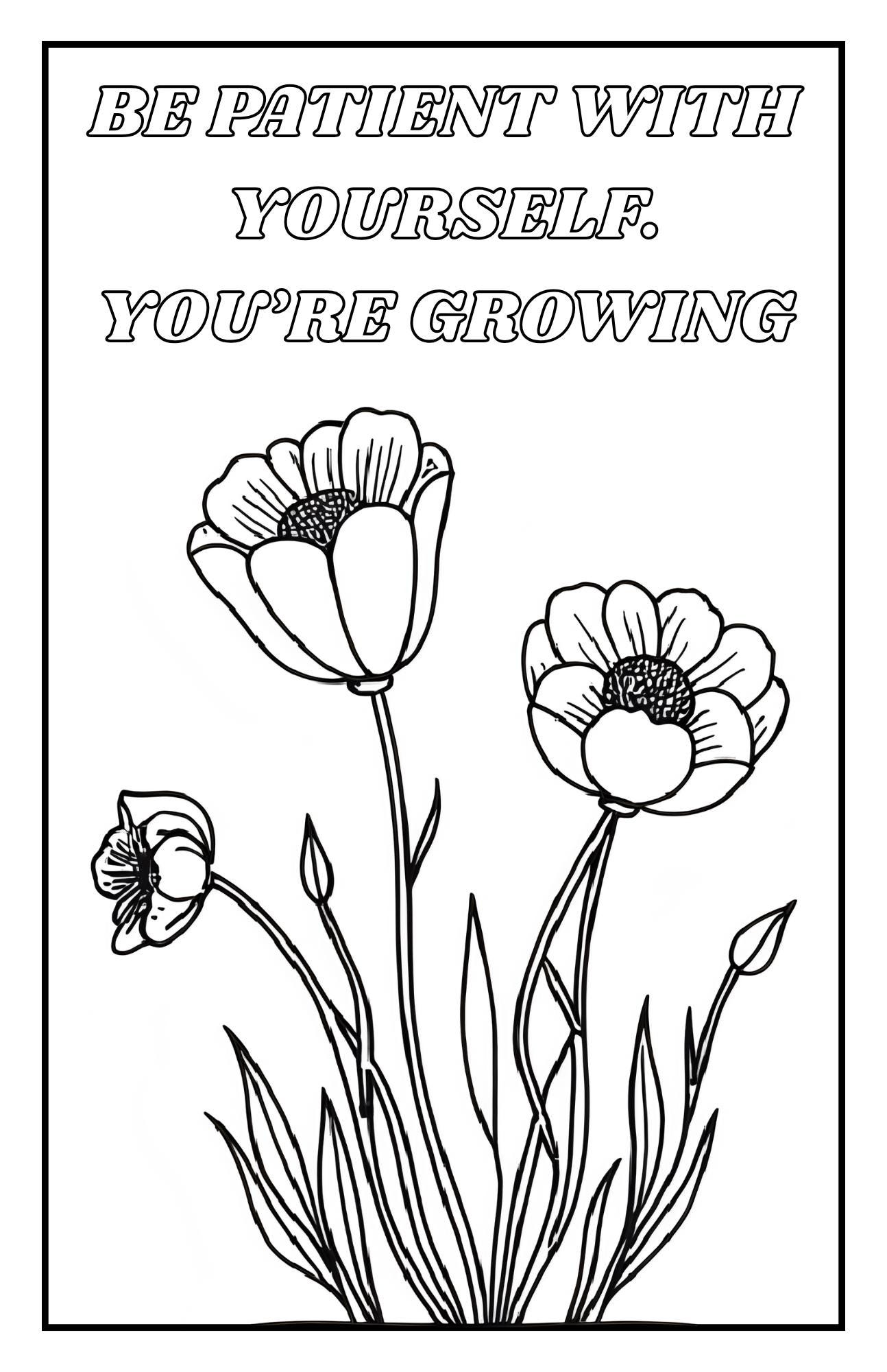 Self-care Flower Coloring Pages With Positive Quotes || 9 Printable ...
