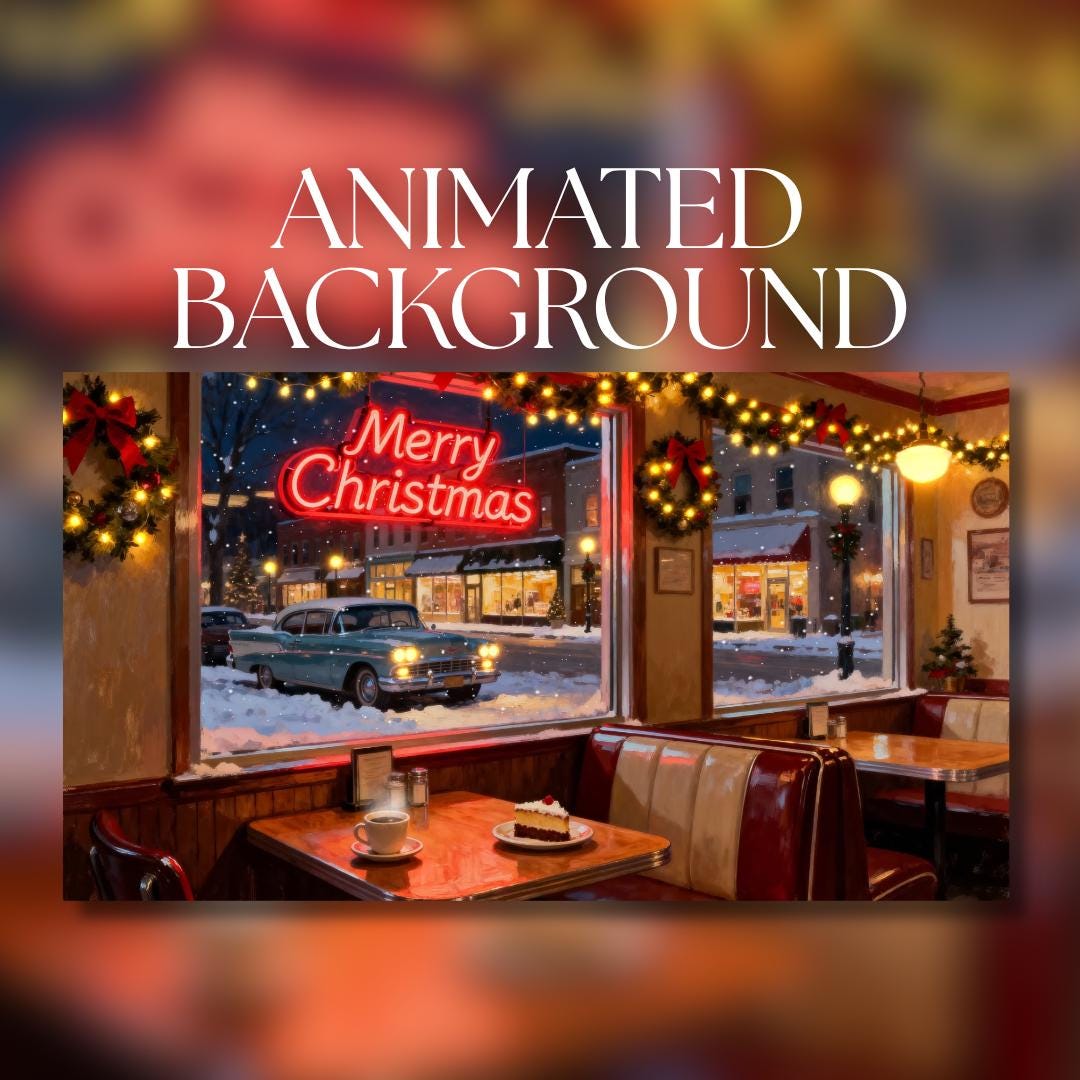 Animated Background | Retro American Diner Christmas Window With Neon ...