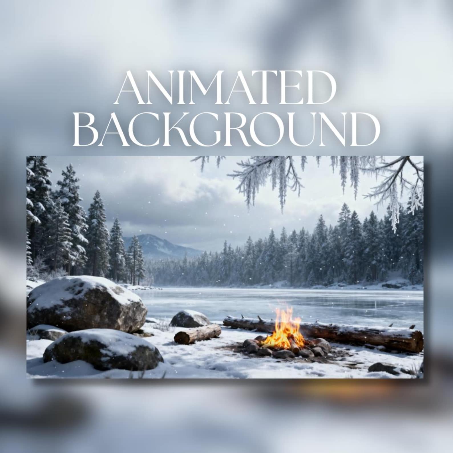 Animated Background | Snowy Frozen Lake With Winter Campfire & Mountain ...