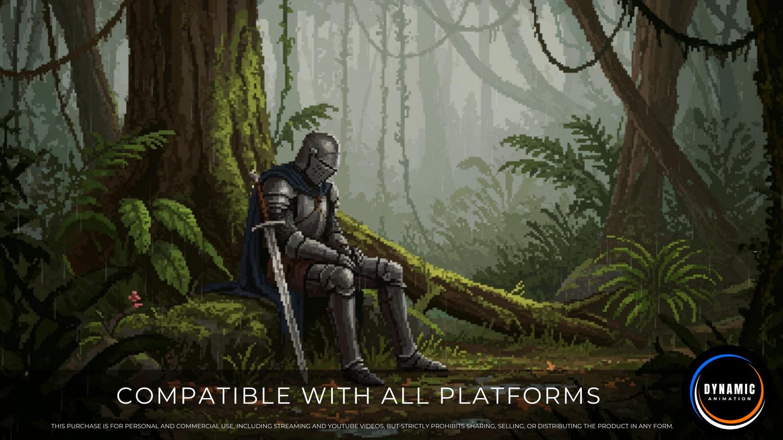 Animated Background | Pixel Art Knight Resting in Rainy Forest | Misty ...