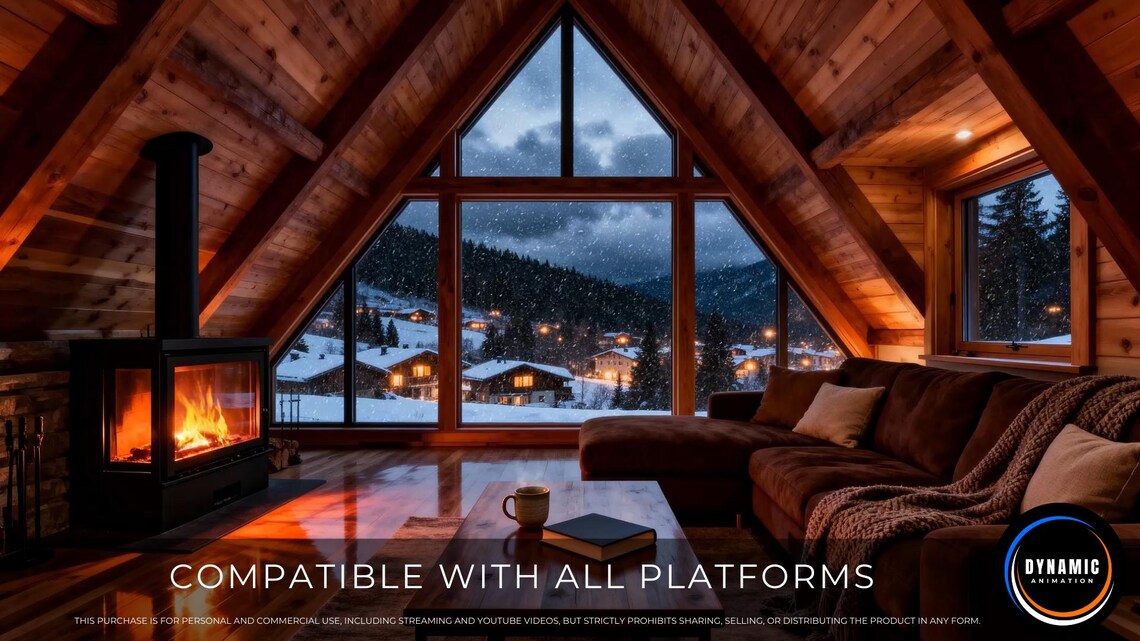 Animated Background | Cozy A-frame Cabin Winter Interior | Snowy ...