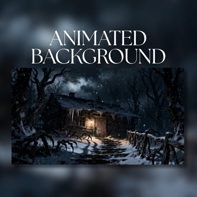 Animated Background | Haunted Snowy Cabin in Dark Winter Forest With ...