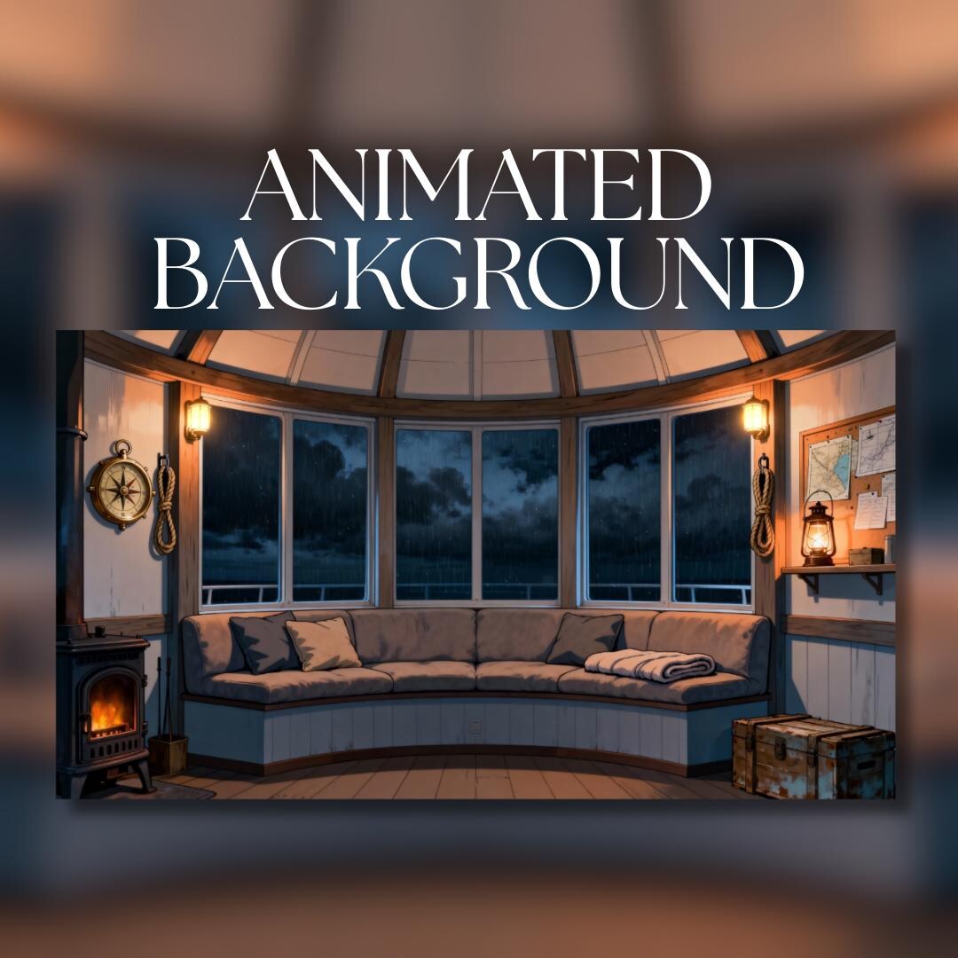Animated Background | Cozy Lighthouse Interior With Fireplace | Stormy ...