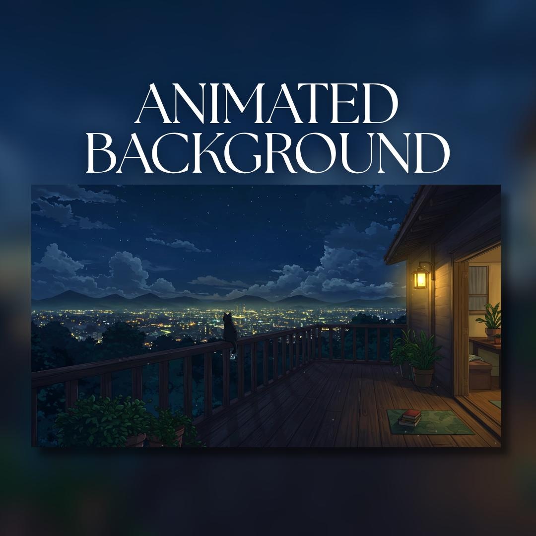 Animated Background | Peaceful Anime Balcony Night View | Cat Watching ...