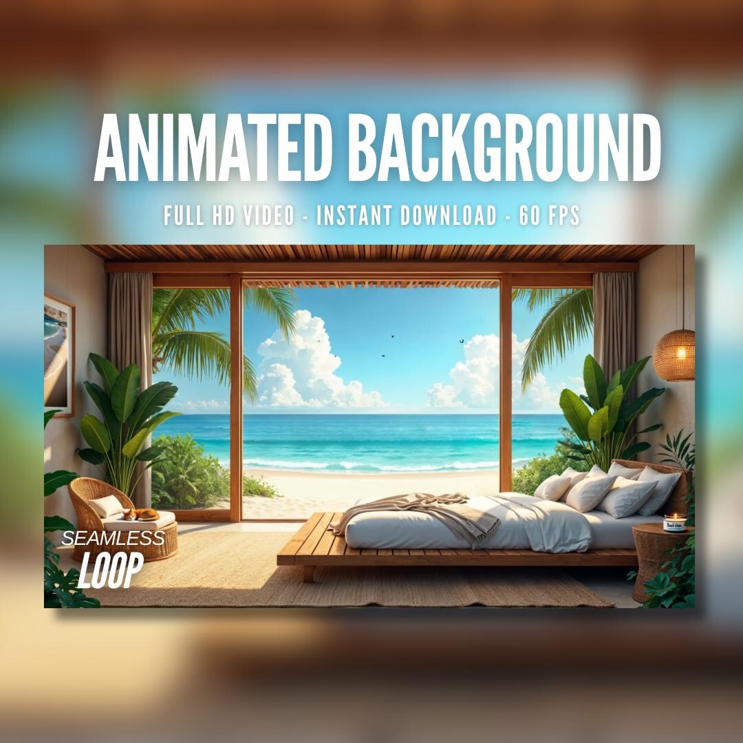 Animated Background | Tropical Beachside Bedroom | Ocean View | Sandy Beach & Gentle Waves ...