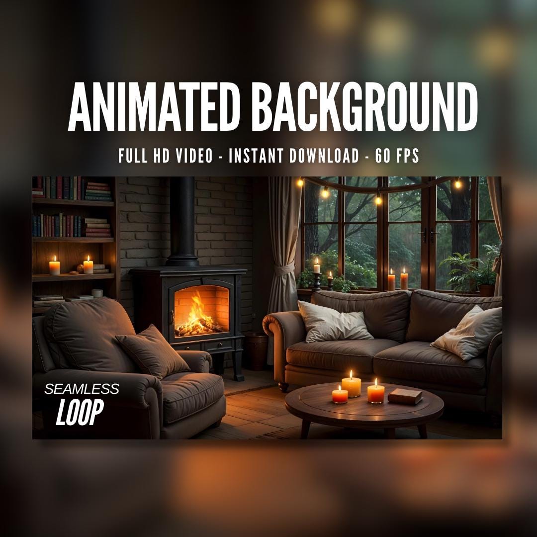 Animated Background | Cozy Forest Room | Large Rain Window | Fireplace ...