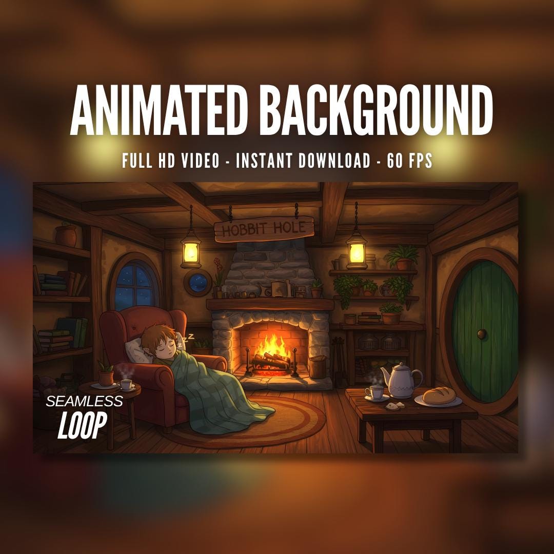 Animated Background | Hobbit Boy Sleeping by Fireplace | Cozy Hobbit ...