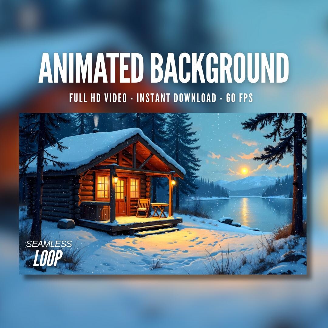 Animated Background | Cozy Winter Cabin by Frozen Lake | Snowfall ...