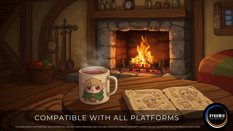 Animated Background | Cozy Hobbit Room | Fireplace | Tea and Book ...