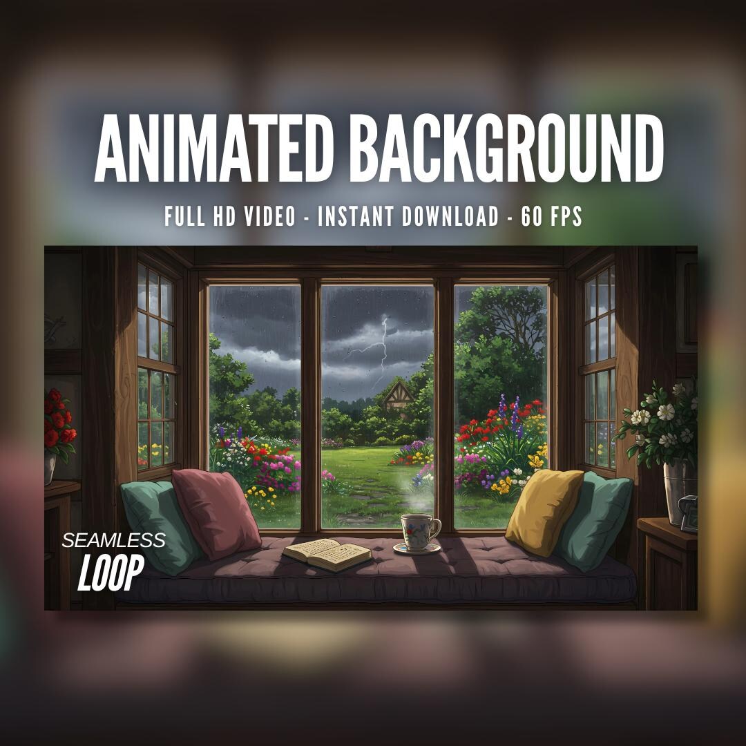 Animated Background | English Cottage Window | Summer Rain Downpour ...