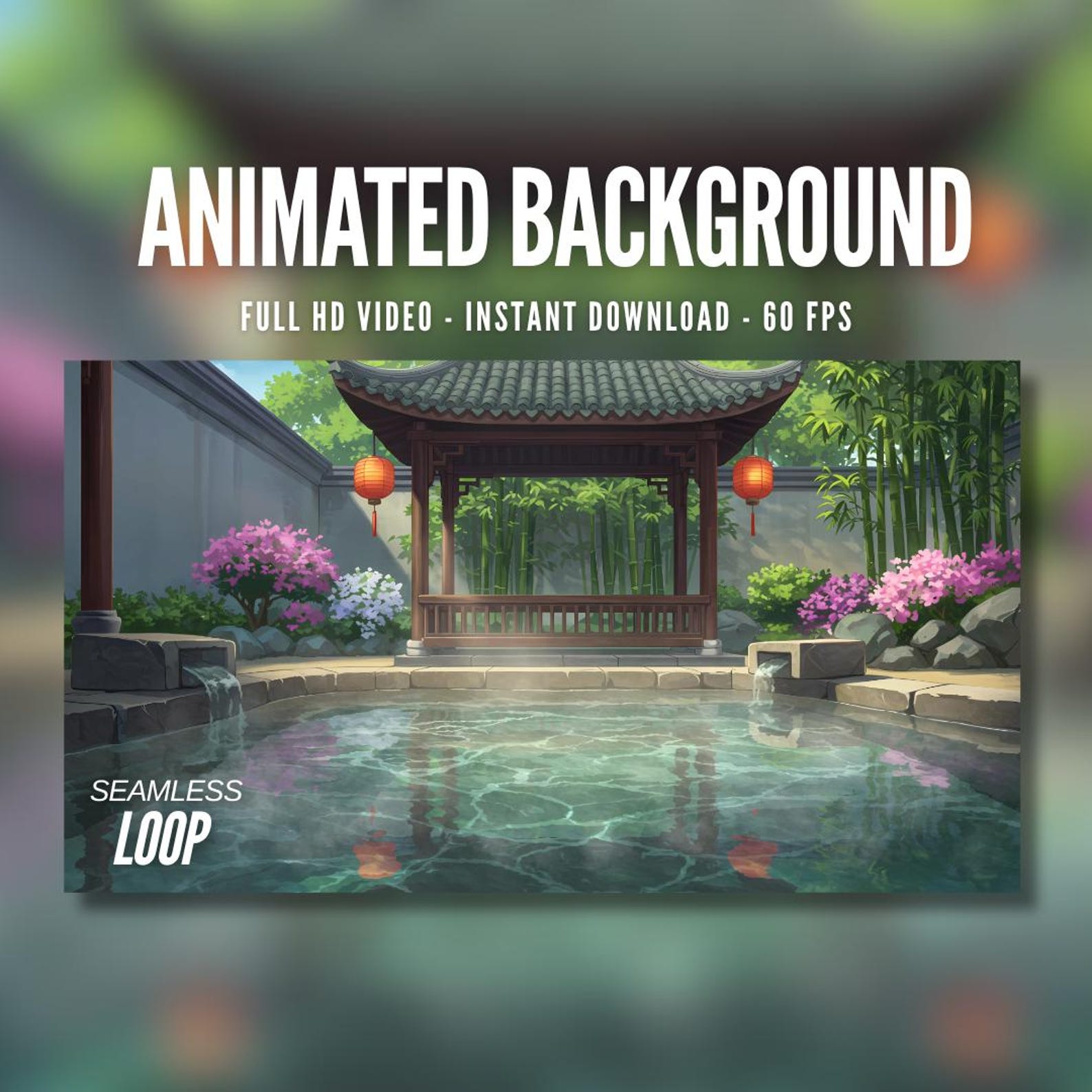 Animated Background | Japanese Hot Spring | Lanterns | Zen Nature Scene ...