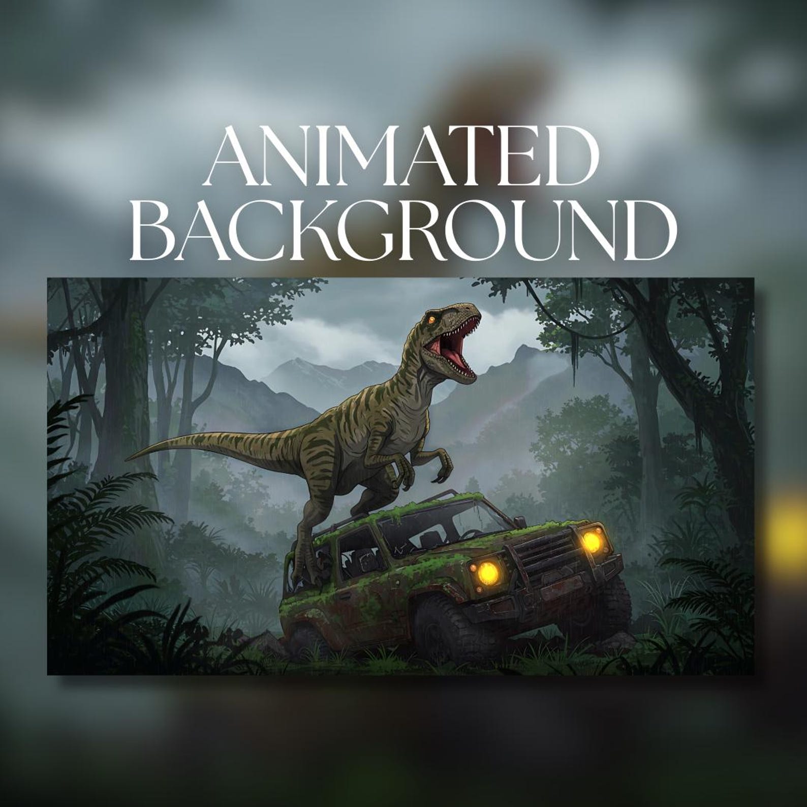 Animated Background | Raptor Roaring on Jungle Jeep | Rainstorm Forest ...