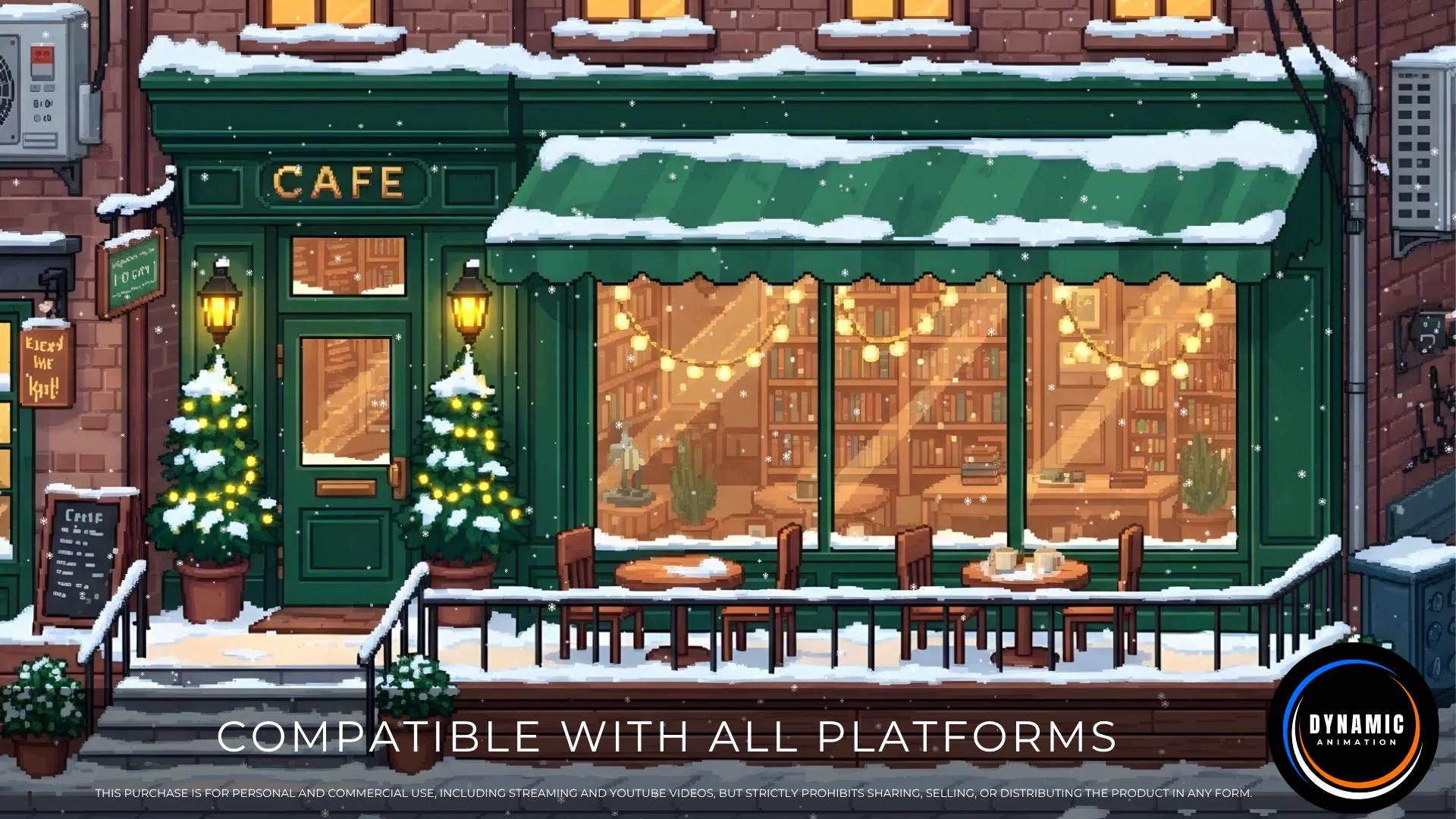 Animated Background | Pixel Art Christmas Cafe Exterior With Falling ...