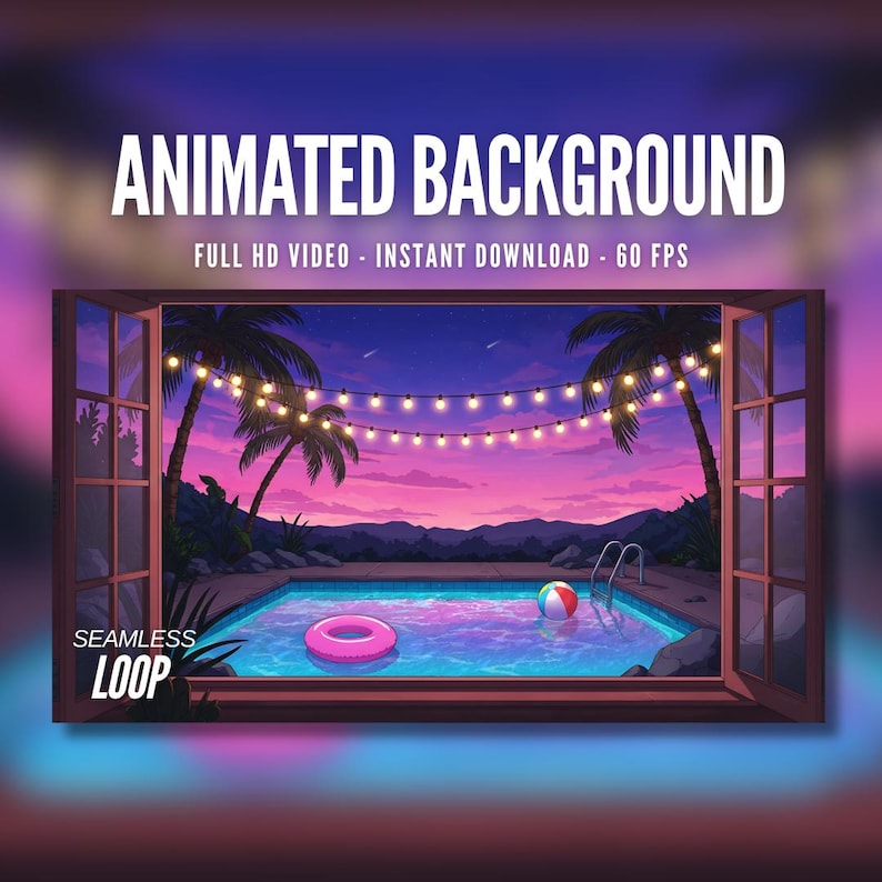 Animated Background | Tropical Pool at Sunset | Relaxing Poolside View ...