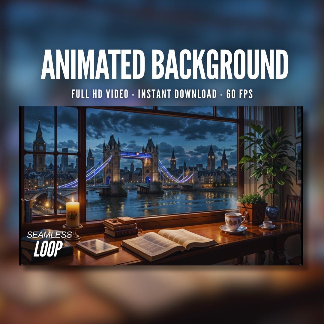 Animated Background London City Apartment Rainy Window London Bridge ...