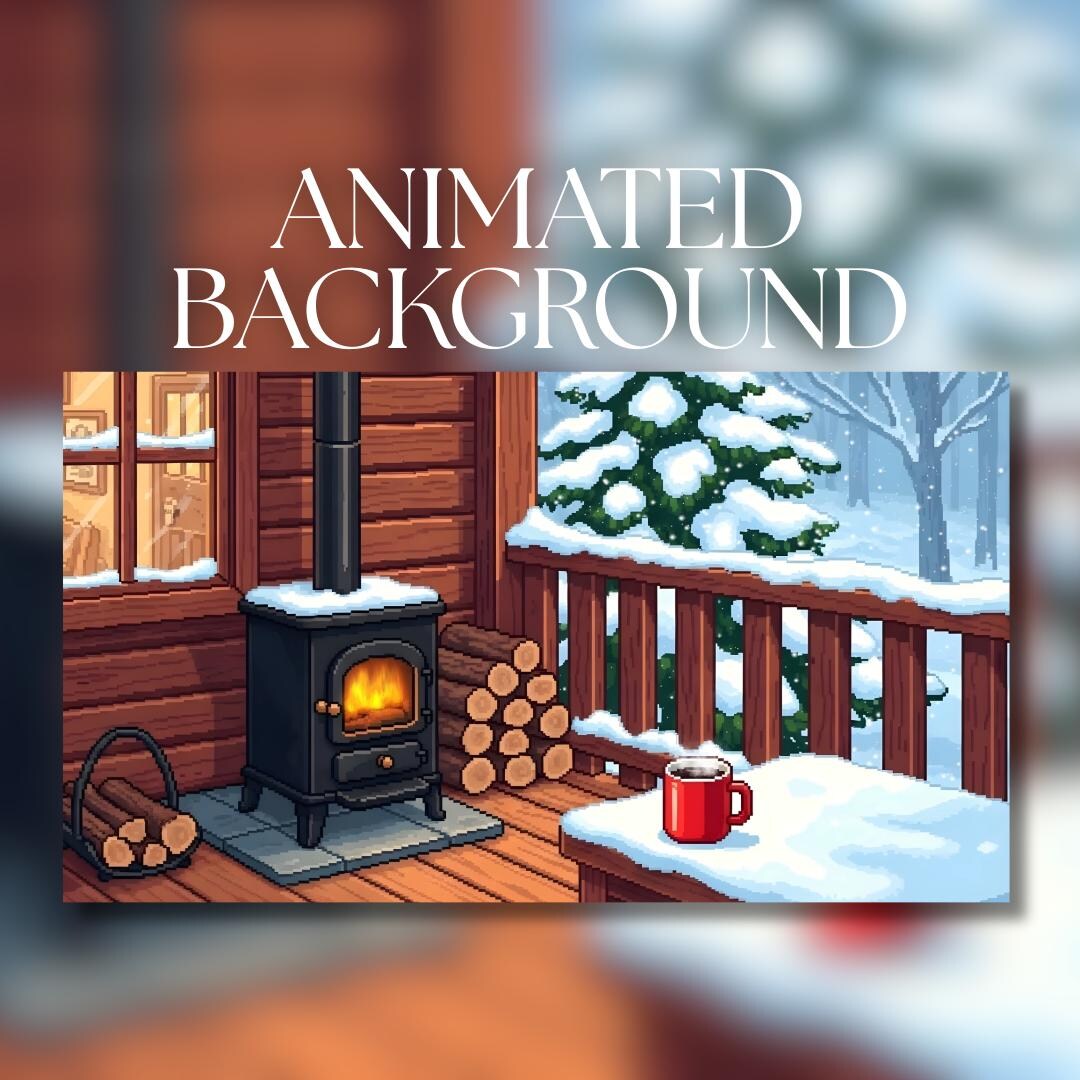 Animated Background | Cozy Pixel Cabin Deck With Fire Stove & Snowy ...