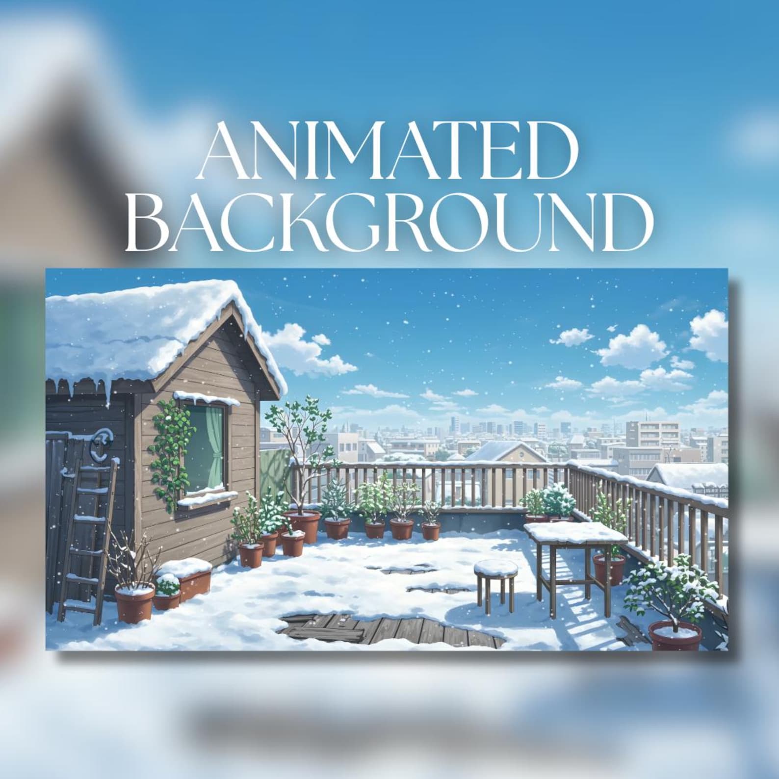 Animated Background | Anime Snowy Rooftop Garden | Cozy Winter Balcony ...