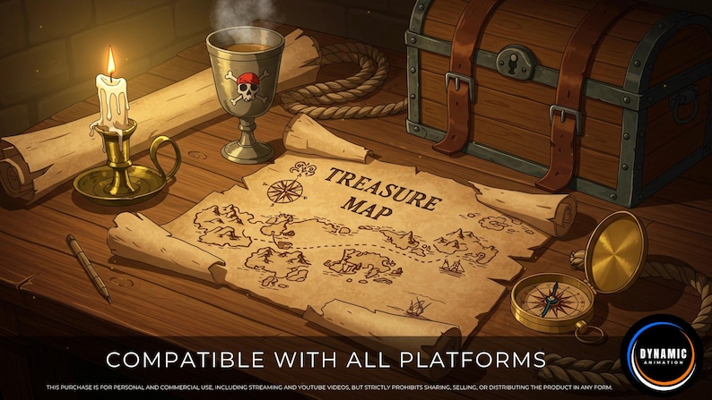 Animated Background | Pirate Treasure Map on Wooden Desk | Candle ...