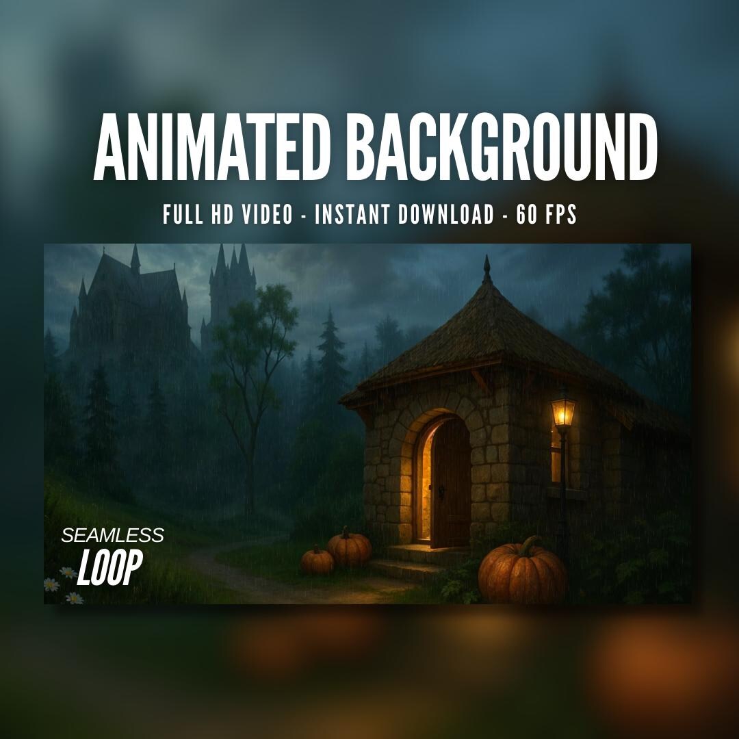 Animated Background | Cozy Stone Cottage | Rainy Forest | Wizard ...