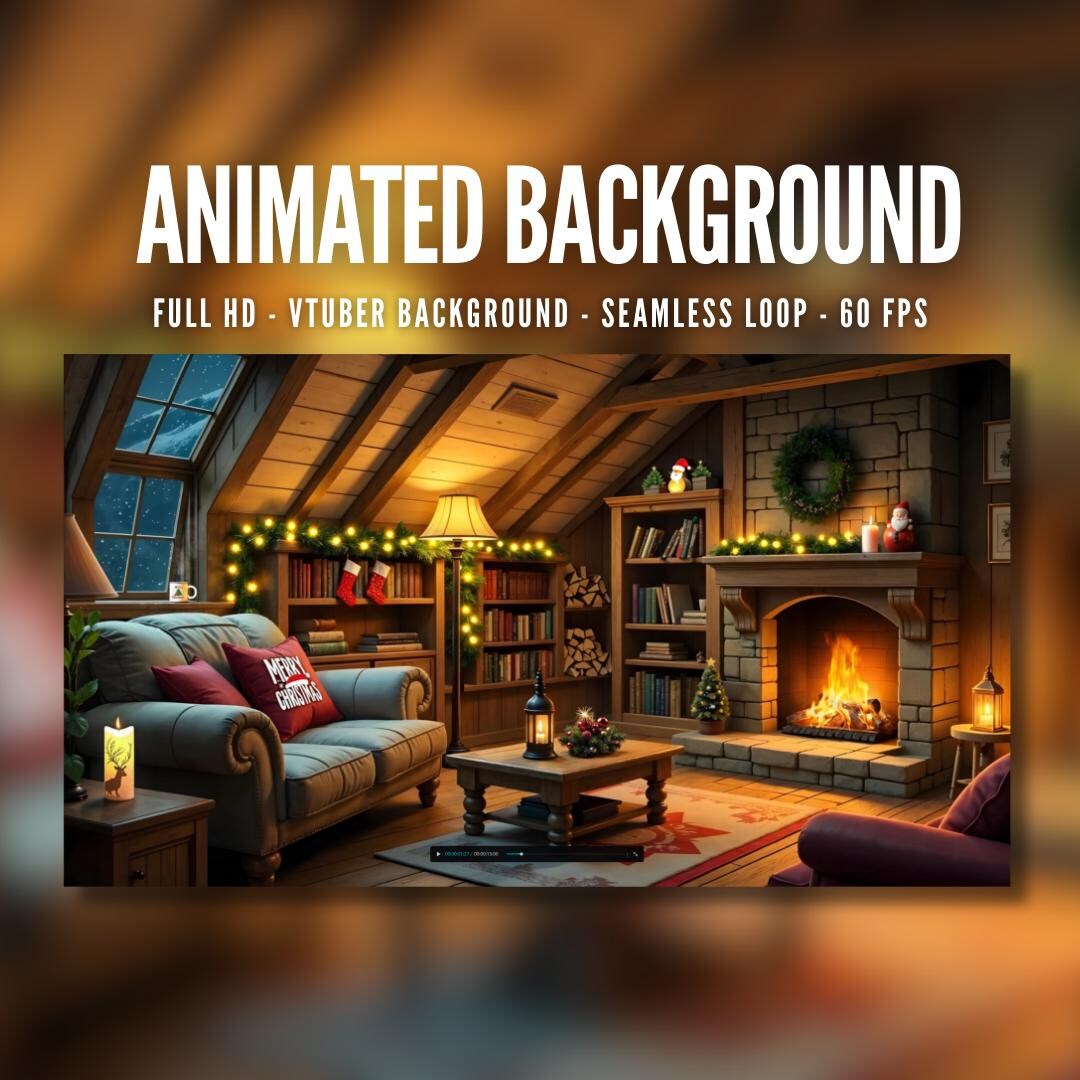 Vtuber Animated Background 19 Cozy Christmas Attic Snowy Window Twitch ...