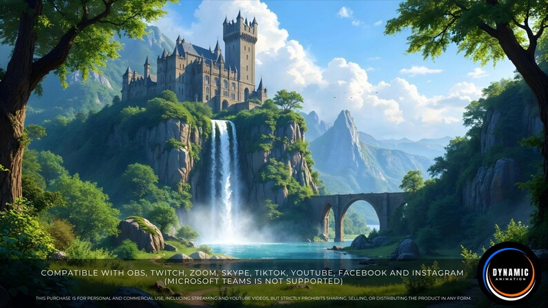 Animated Background 180 Hilltop Medieval Castle Waterfall Vibrant ...
