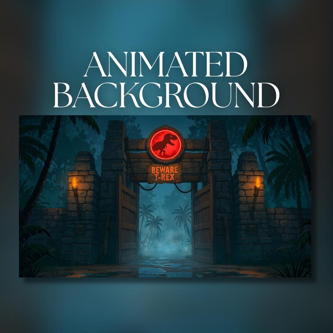 Animated Background | Rainy Dinosaur Park Gate | T-rex Warning Entrance ...