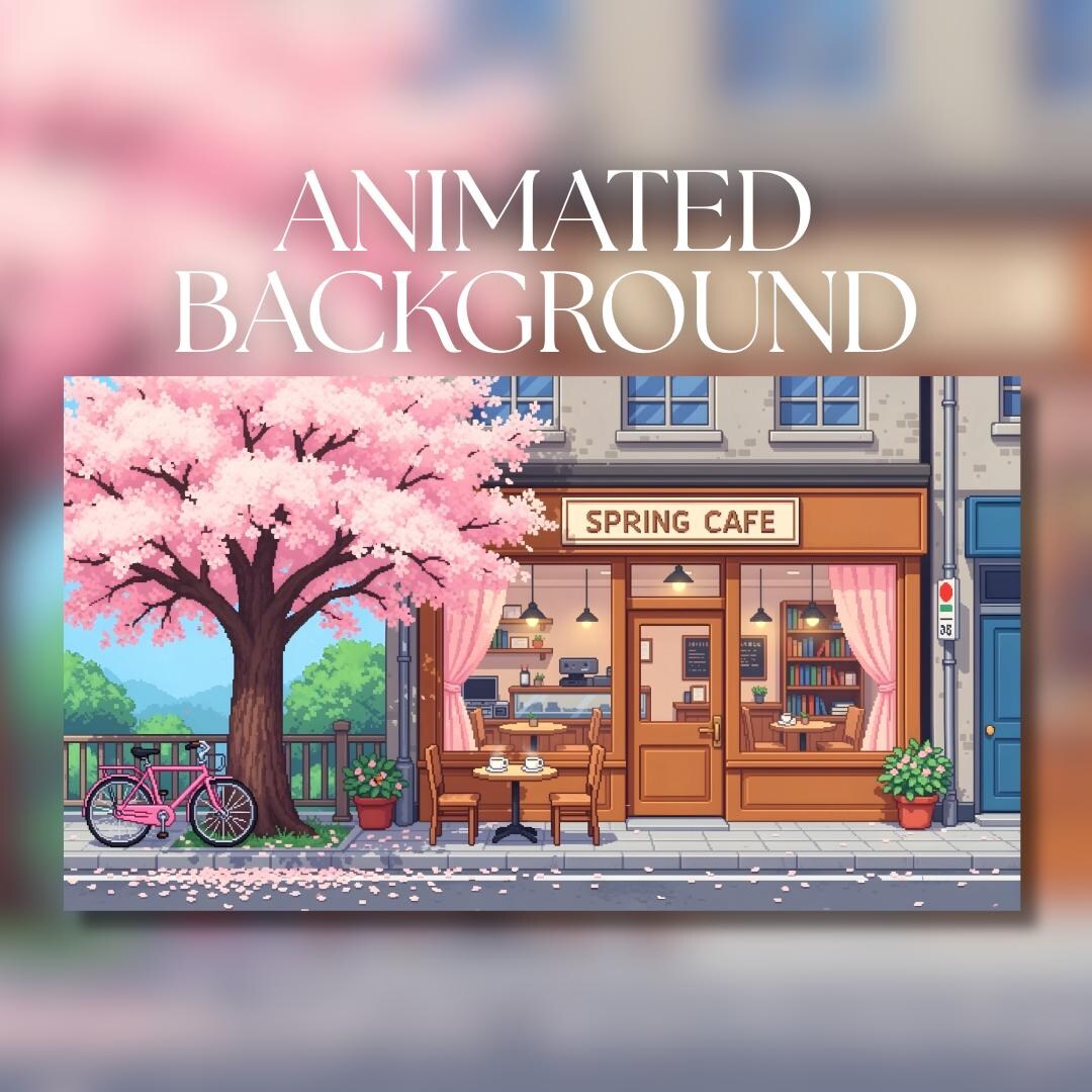 Animated Background | Pixel Art Spring Cafe Street With Cherry Blossom ...