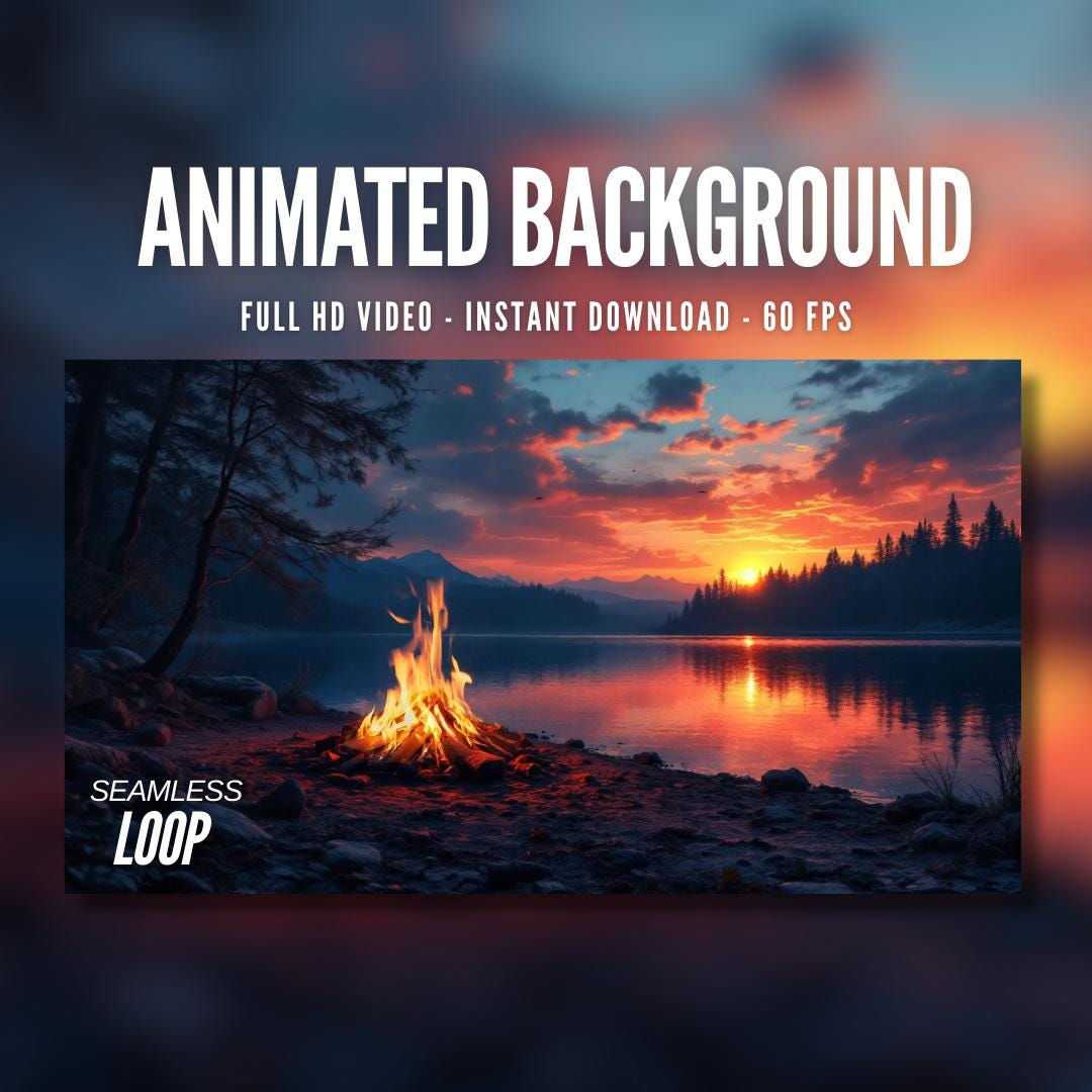 Animated Background | Lakeshore Campfire | Reflecting Sunset | Peaceful ...
