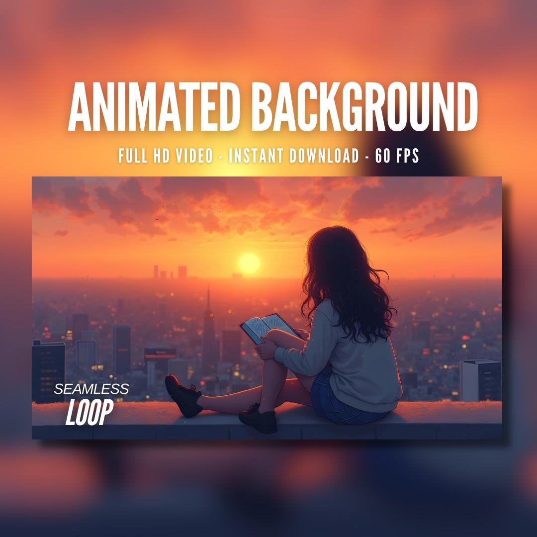 Animated Background | Girl Sitting on Rooftop at Sunset | Book in Hand ...