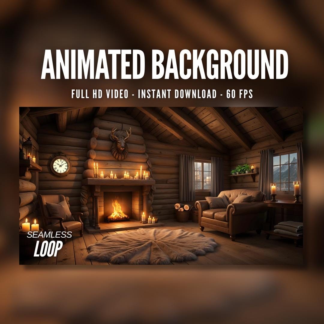 Animated Background 99 Cozy Rustic Log Cabin Snow Window Cozy Fireplace ...