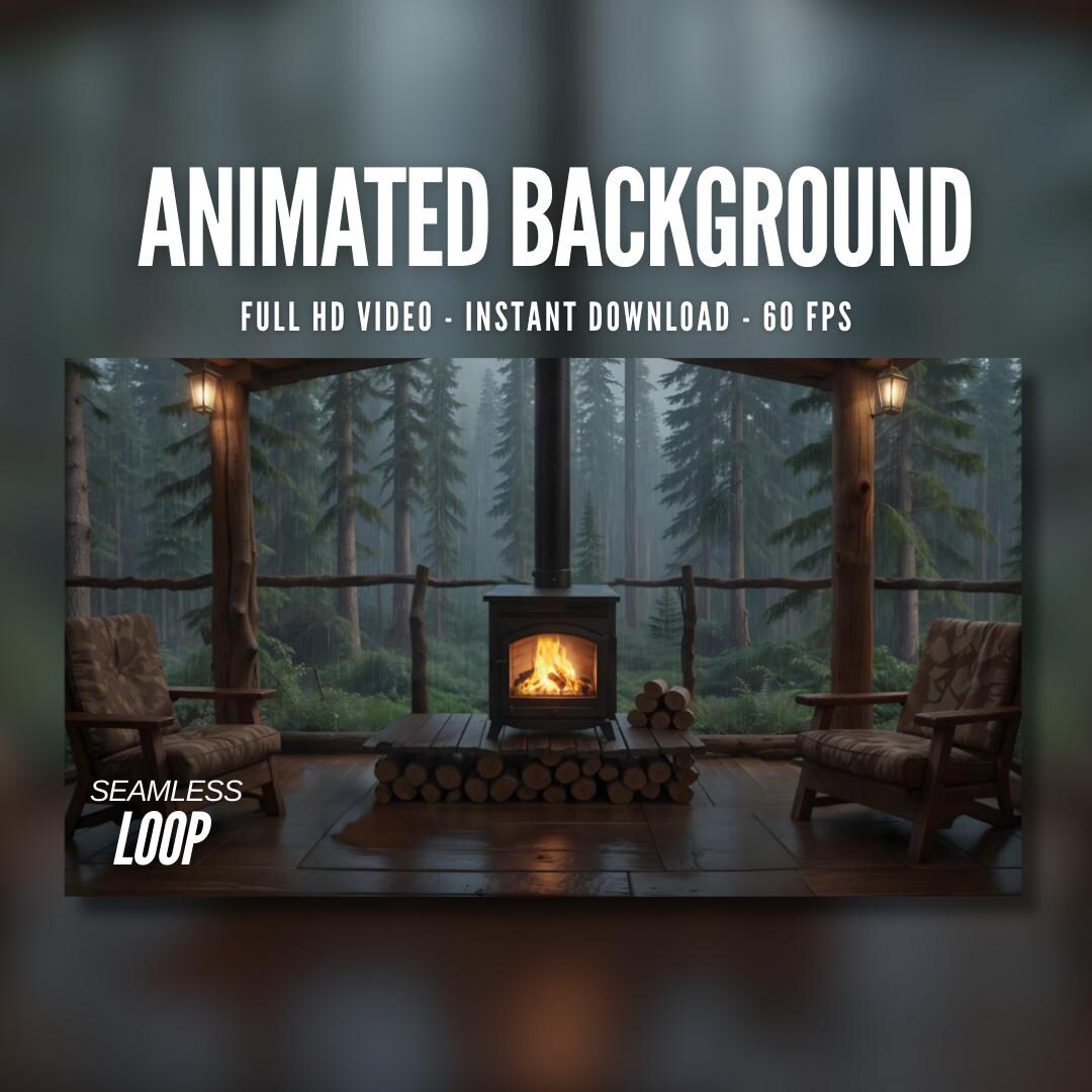 Animated Background | Rainy Cabin Porch | Forest Landscape | Fireplace ...