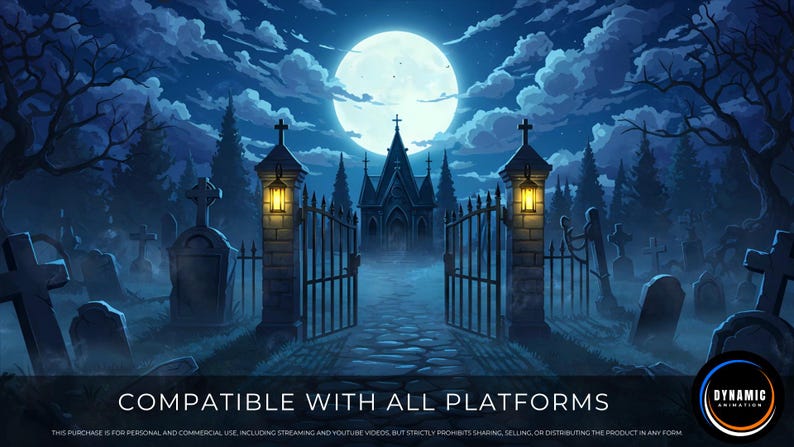 Animated Background | Foggy Graveyard at Full Moon | Gothic Mausoleum ...