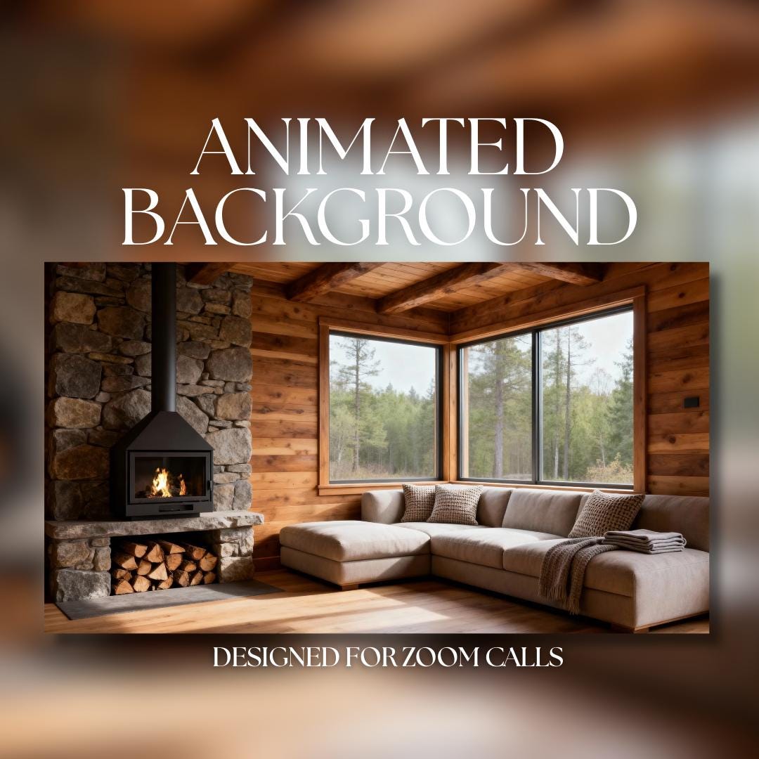 Animated Background | Cozy Forest Cabin Living Room | Fireplace & Large ...