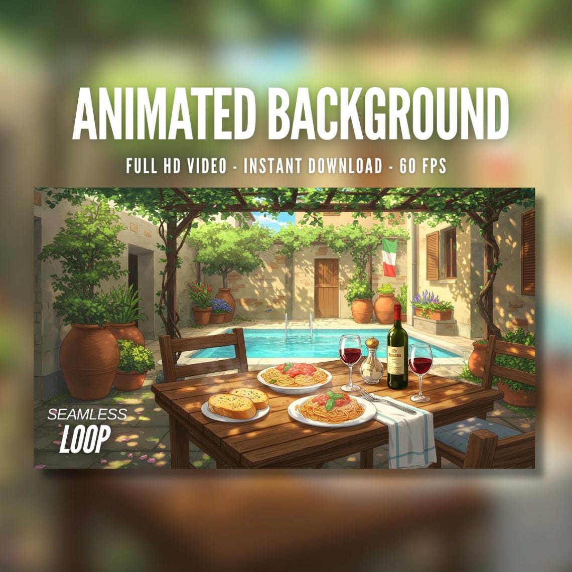 Animated Background | Italian Courtyard Lunch | Summer Vineyard | Wine ...