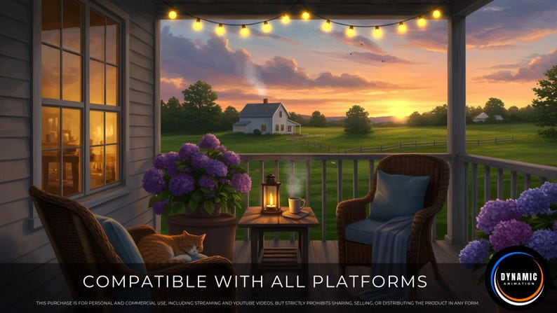 Animated Background | Cozy Farmhouse Porch | Golden Sunset | Cat ...