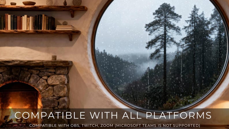 Animated Background | Cozy Round Window Fireplace Cabin | Rainy Forest ...