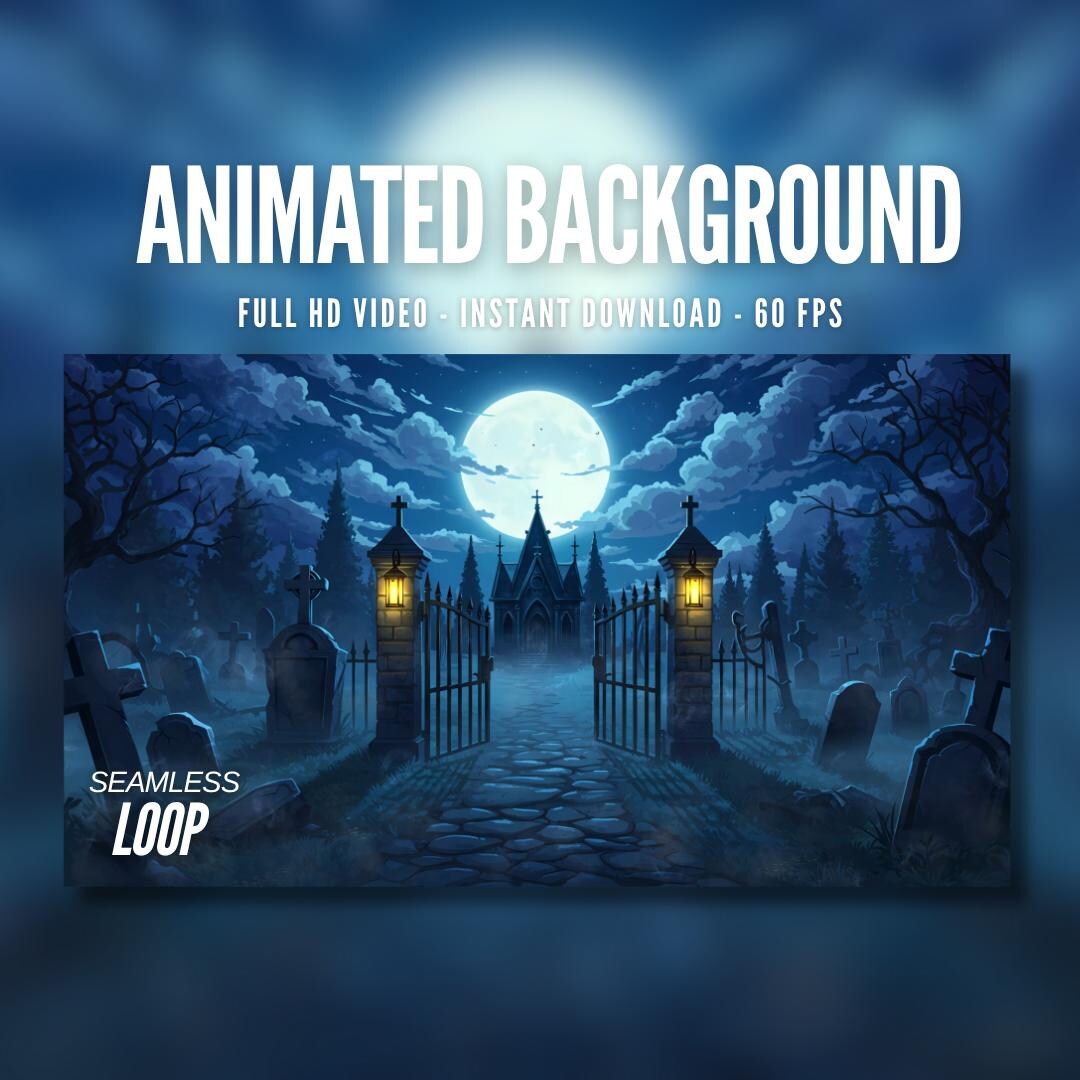 Animated Background | Foggy Graveyard at Full Moon | Gothic Mausoleum ...
